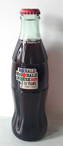 Coca Cola Bottle Ronald Mcdonald 10 years 1989-99 Orange County 8oz ...