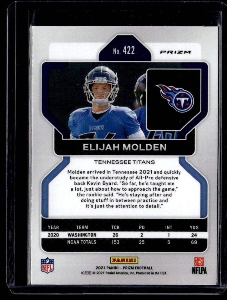2021 Panini Prizm Red/White/Blue Elijah Molden Rookie Tennessee Titans ...