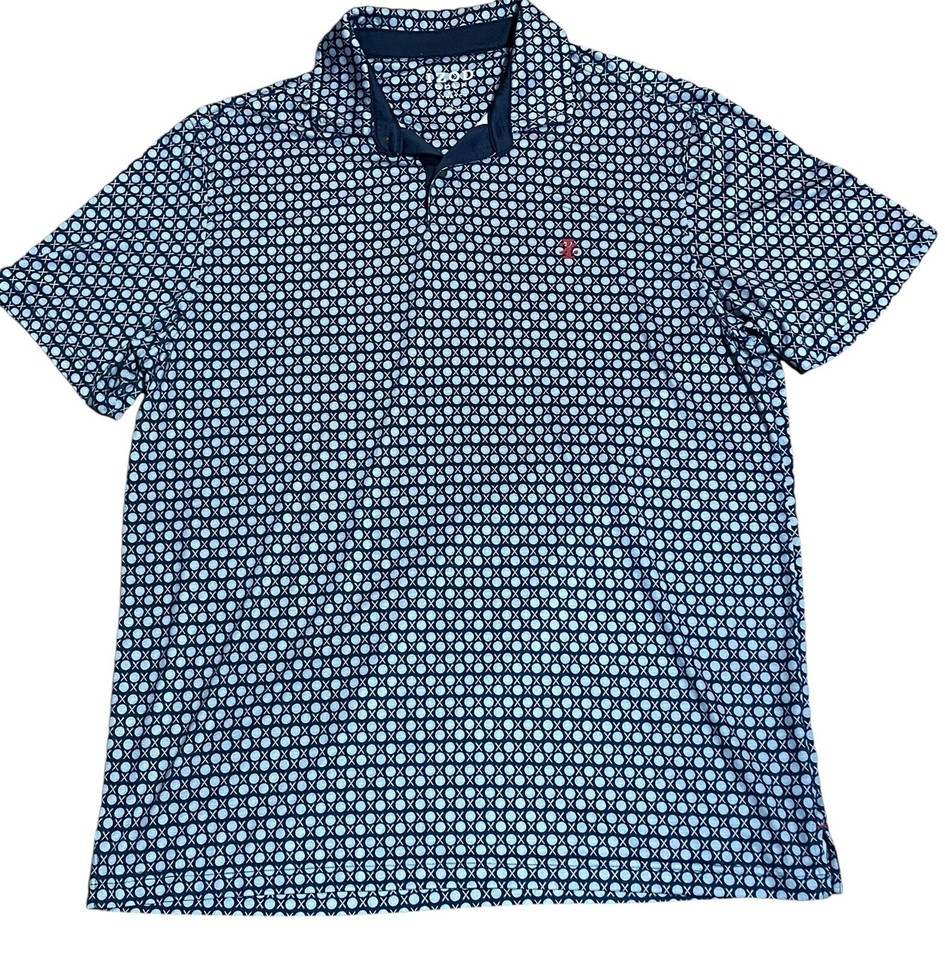 Izod Mens Golf Stretch Blue Golf Pattern Print Short Sleeve Polo Shirt ...