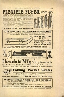 1907 PAPER AD Flexible Flyer snow sled Angle Steel Kalamazoo Martin ...