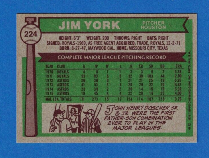 1976 Topps #224 Jim York NM-MT *CENTERED* Houston Astros | eBay