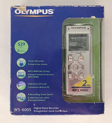 Olympus WS-600S Digital Voice Recorder 140151 Silver 2GB 529 Hour ...