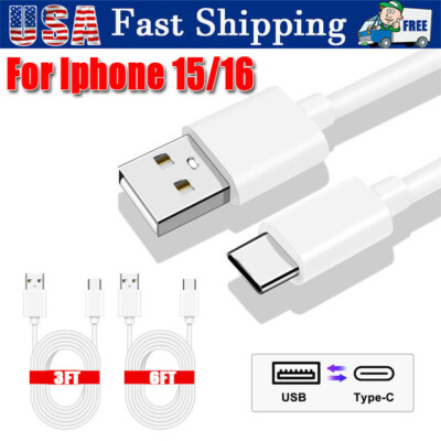 For iPhone 15 16 Pro Max Plus USB-A Cable Fast Charger Type C Charging ...