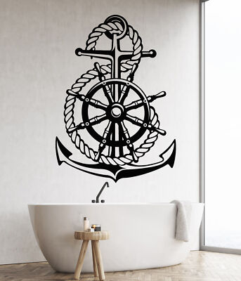 Vinyl Wall Decal Sea Style Steering Wheel Ship Anchor Sailor Stickers ...