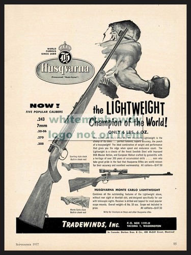 1957 HUSQVARNA Lightweight Rifle PRINT AD Sporting and Monte Carlo ...