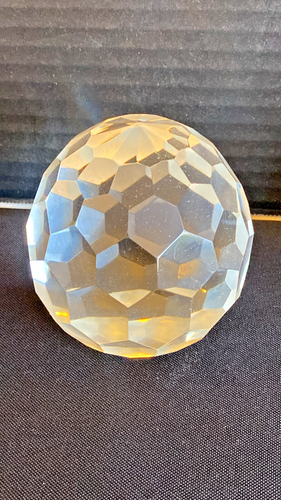 Clear Art Glass faceted paperweight round 4"H x 3.5"W Slightly Oval ...
