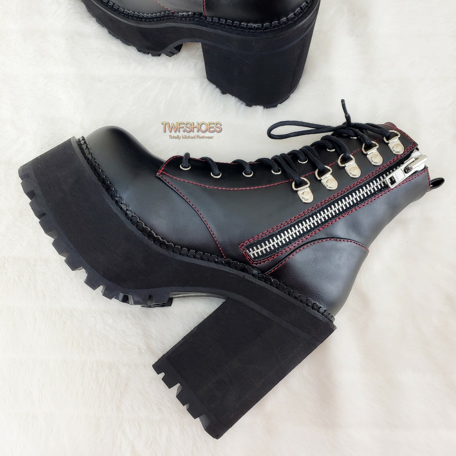 Assault 100 Gothic Punk Heel Cleat Platform Red Stitch Ankle Boot NY ...