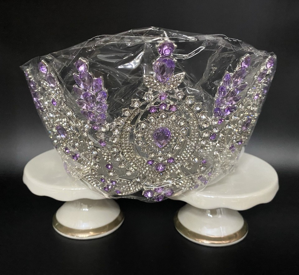 ELEGANT HANDMADE CRYSTAL BEADS BRIDE PEGEANT PRINCESS QUEEN CROWN 4” H ...