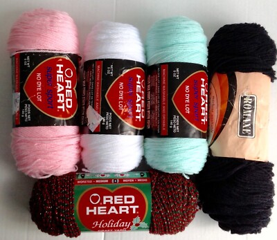 5 Skeins Yarn, 4 Red Heart and 1 Romaxe | eBay