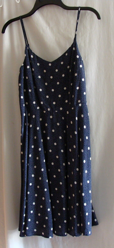 OLD NAVY Dark Blue & White POLKA DOT Spaghetti Strap SUN DRESS Sz SMALL ...
