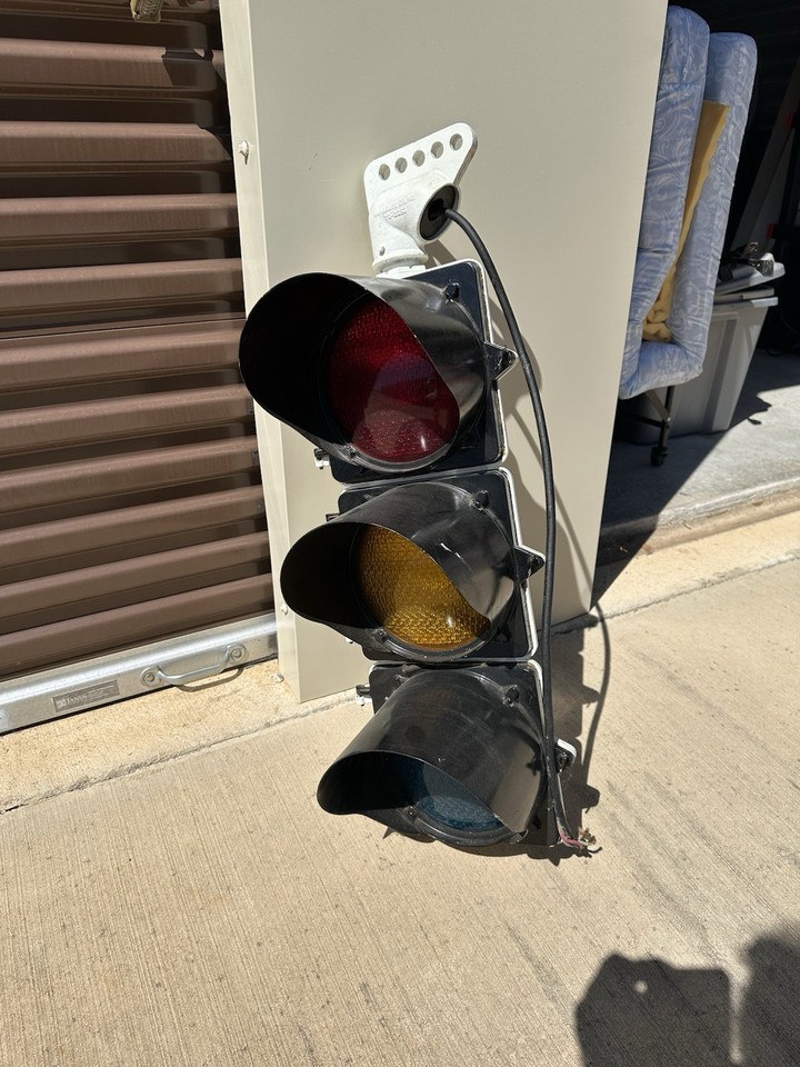 Vintage 3 Light Traffic Signal. 8 inch Lenses + Hoods. Incl Gooseneck ...