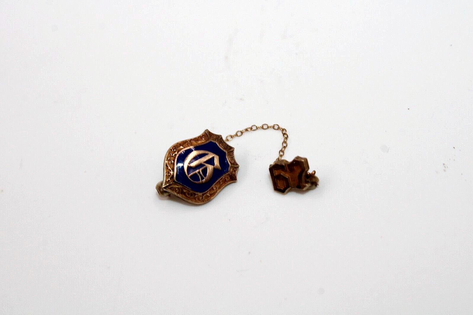 HJ 1967 vintage gold filled lapel pin SHIELD Blue Ena… - Gem