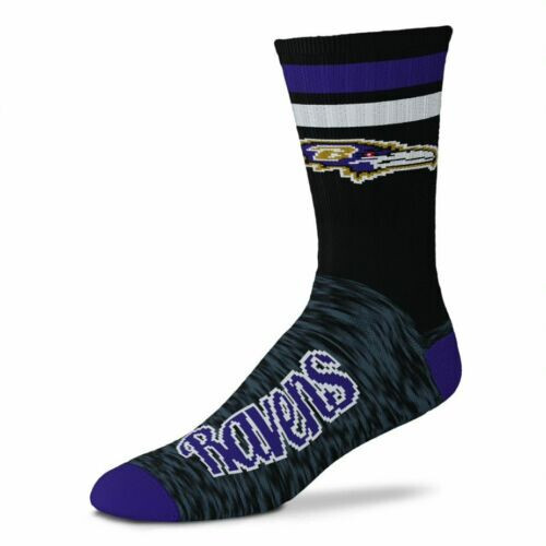 NEW! Baltimore Ravens Black Script NFL Mens Large Crew Socks Fits 10-13 ...