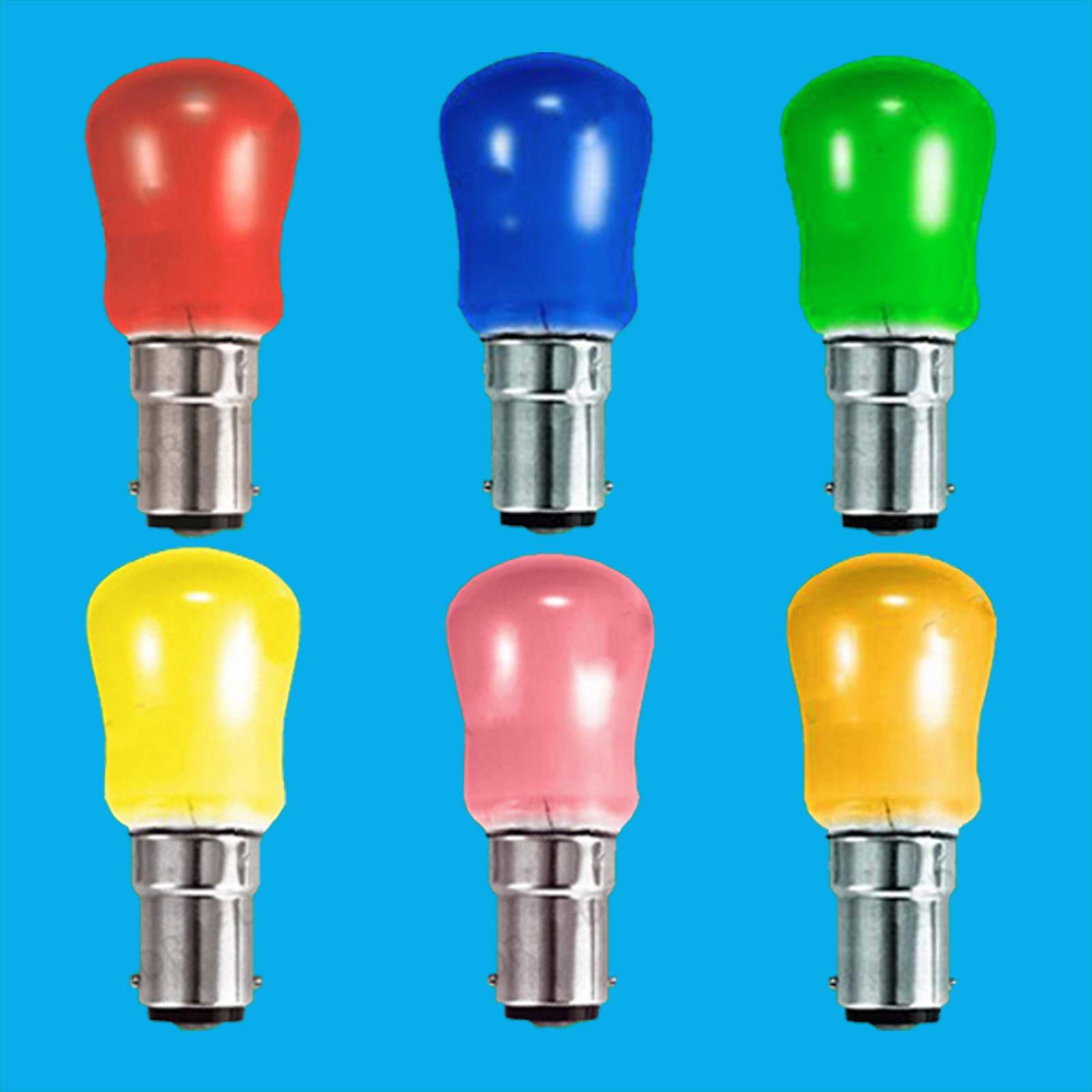 4x 15W Coloured Pygmy Sign Light Bulbs, Display Lamp, Small Bayonet Cap ...
