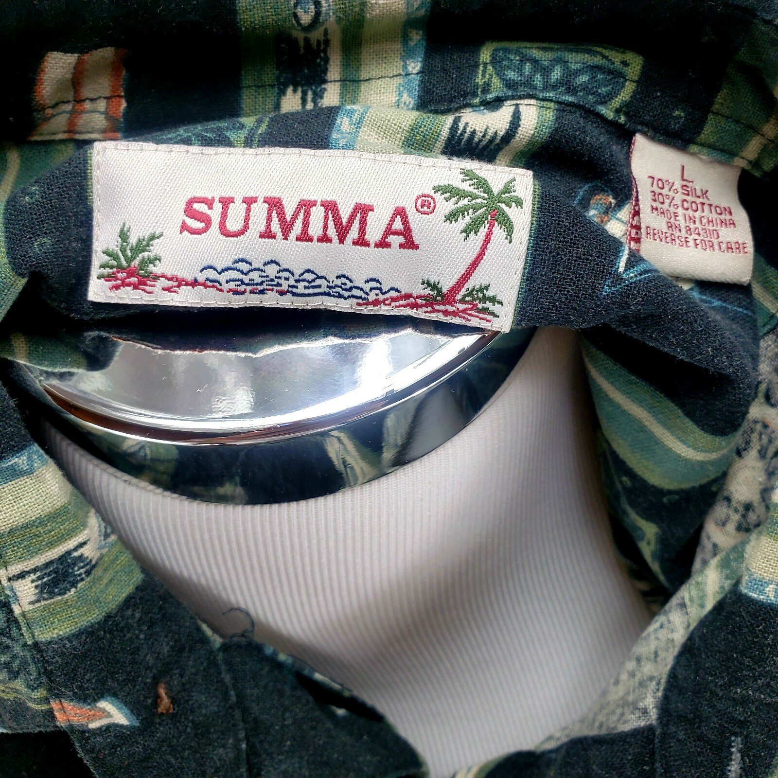 Mens Summa Boat Print Button Shirt, Large, 70% Silk, 30% Cotton | eBay