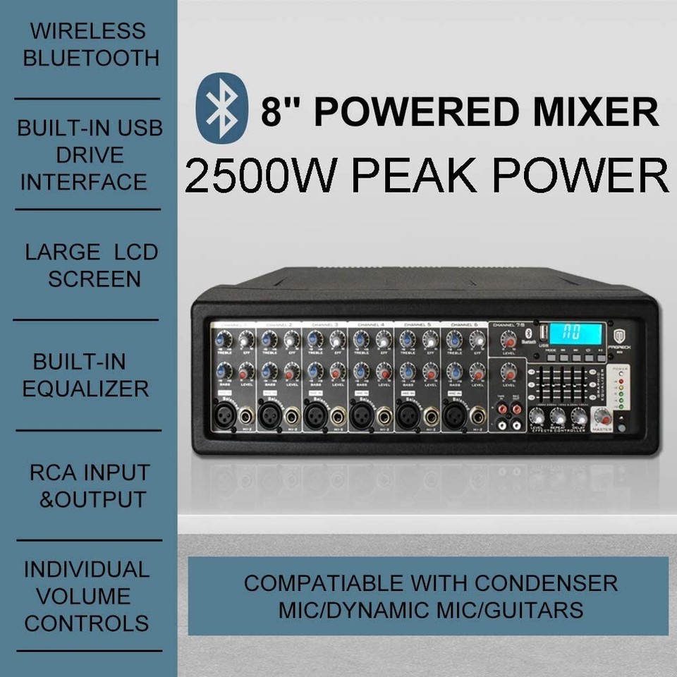 PRORECK MX15 15inch 2500W Bluetooth Powered PA System Mixer/Amp with ...
