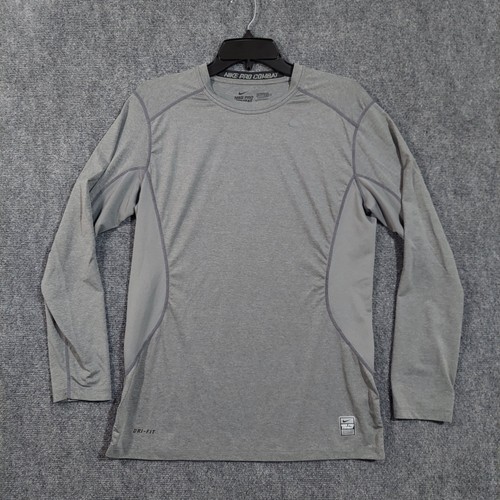 Nike Pro Combat Dri-Fit Fitted Shirt Mens Medium Gray Long Sleeve ...
