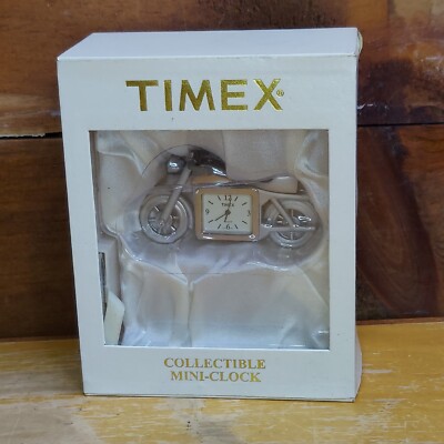 Vintage Timex Motorcycle Collectible Mini Clock Silver Tone Art Decor ...