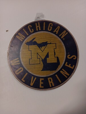 12" Round Michigan Wolverines Colored Wooden Team Wall Sign Fan Cave ...