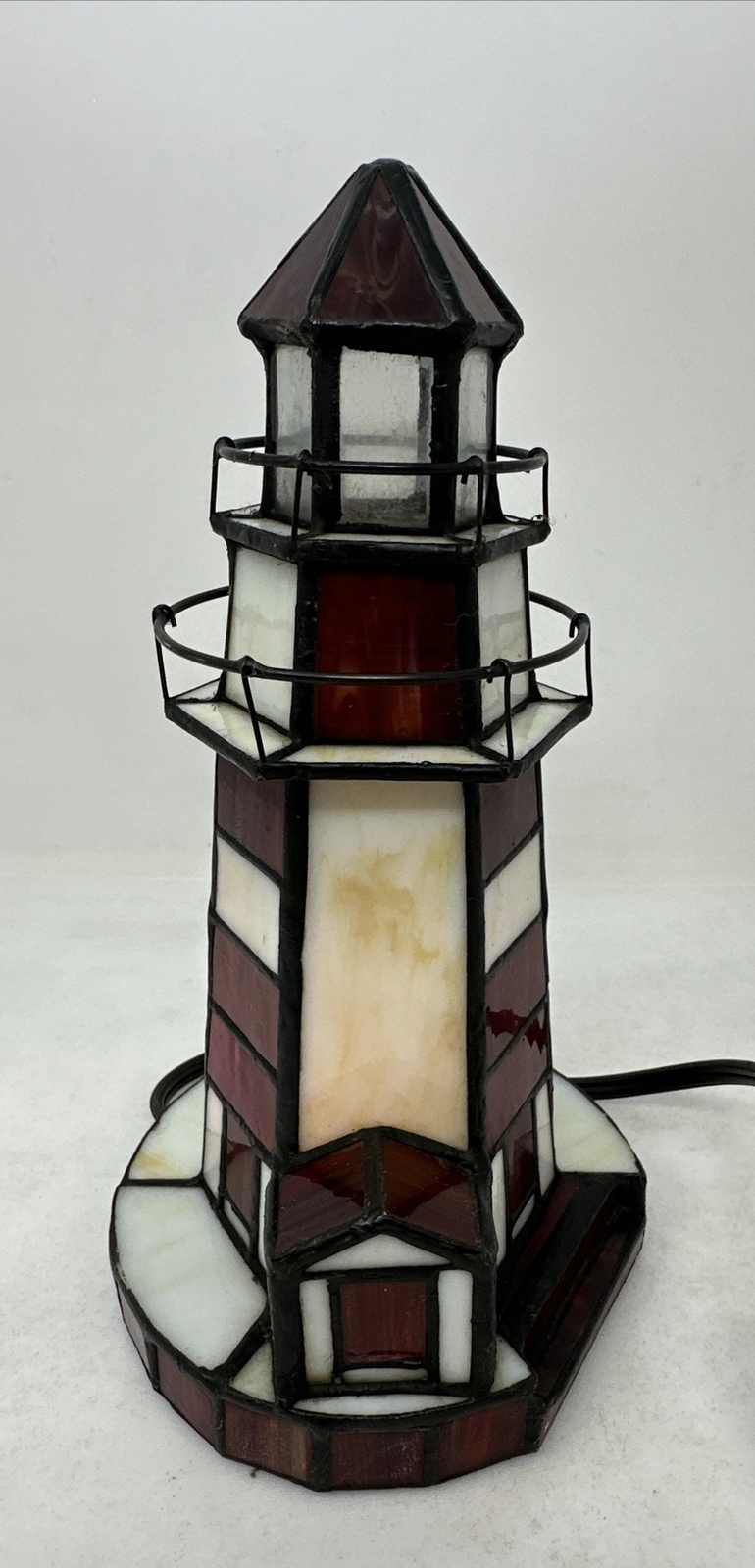 STAINED GLASS TIFFANY STYLE NAUTICAL LIGHTHOUSE LAMP NIGHT LIGHT | eBay