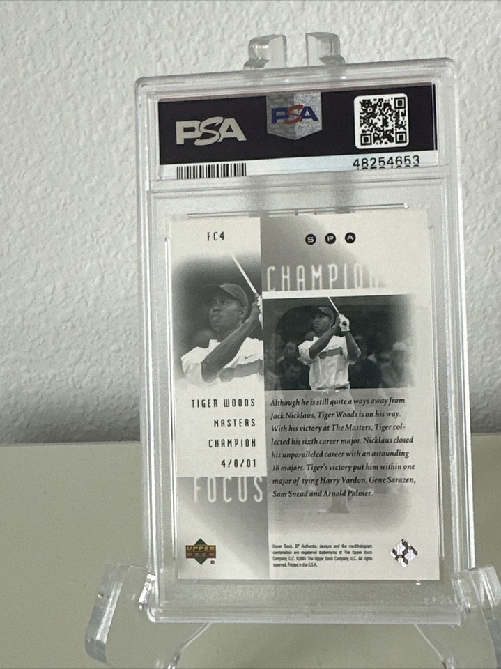 PGA HOF Tiger Woods 2001 RC Upper Deck SP Rookie Card #FC4 Insert PSA 8 ...