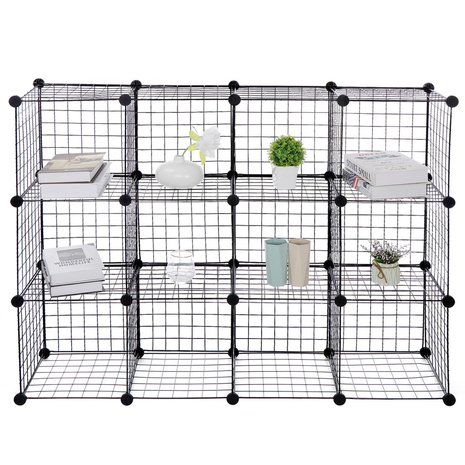 Wire Cube Storage 12-Cube Storage Organizer Bins Wire Shelving Modular ...
