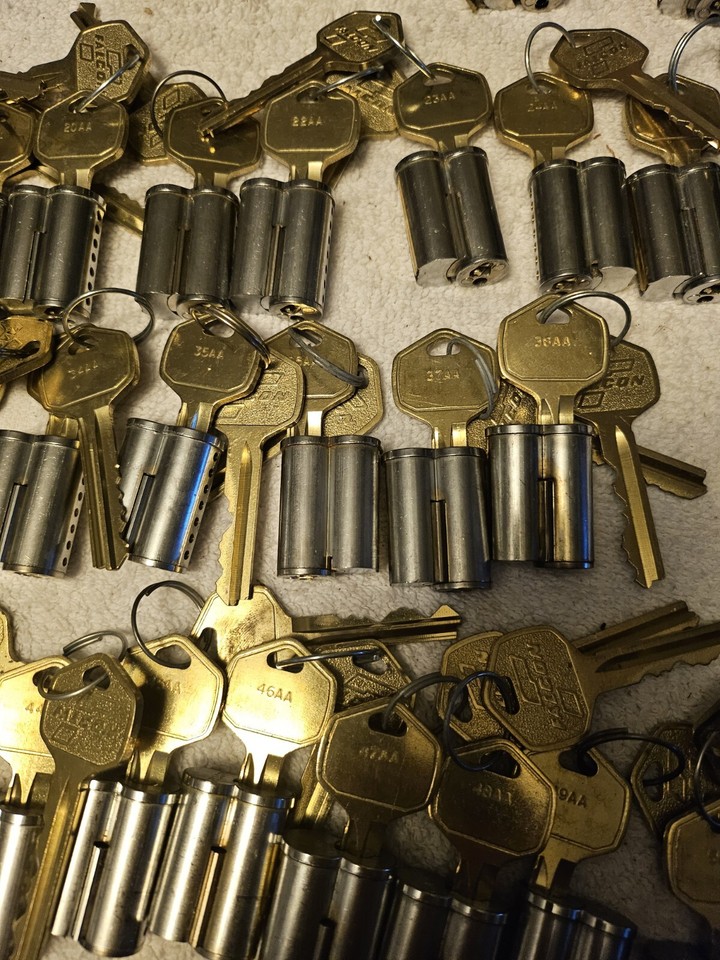 FALCON IC CYLINDERS LOT OF 63 KEYED DIFFERENT & MASTER KEYED 2 KEYS EA ...