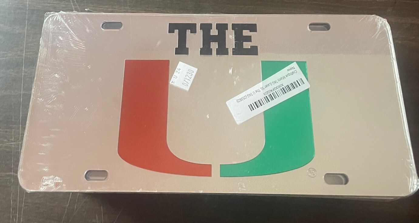 UNIVERSITY OF MIAMI Hurricanes Chrome Mirrored "THE U" License Plate ...