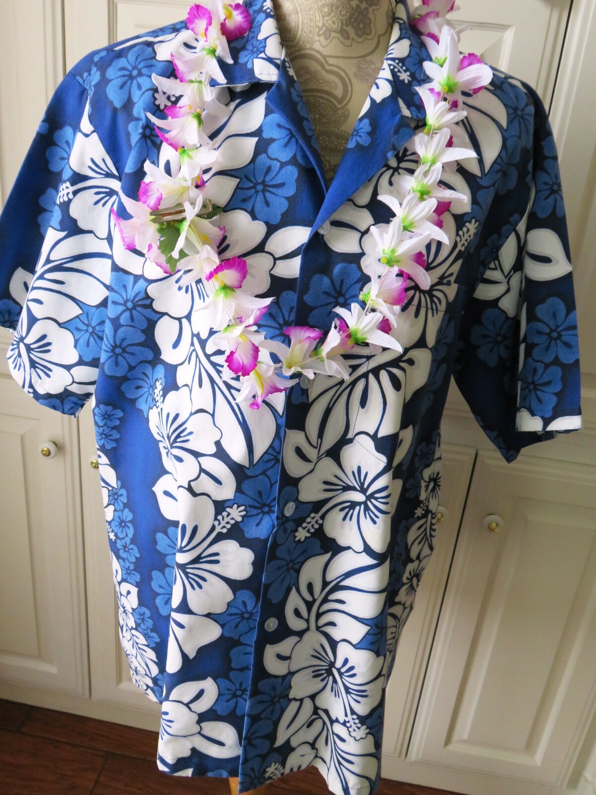 Vintage UNISEX Hawaiian Aloha Shirt by Jade Fashions Size M Blue White ...