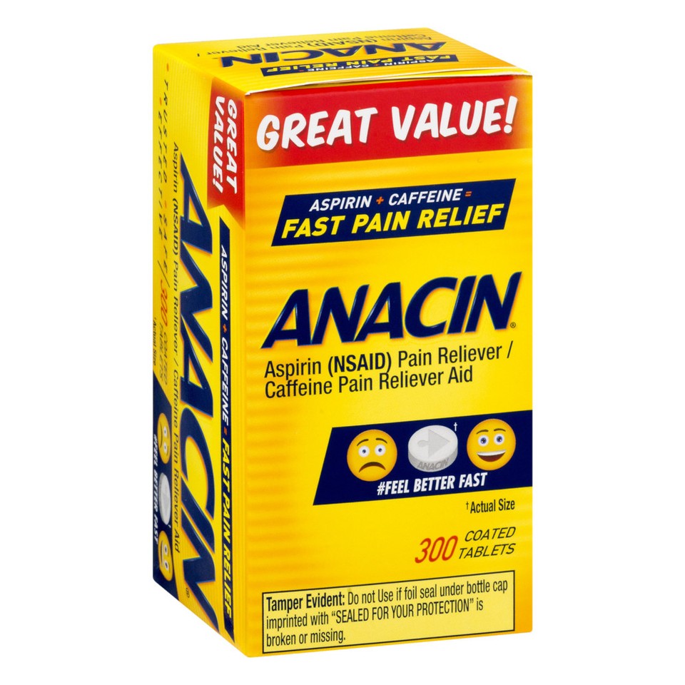 2 Pack Anacin Fast Pain Relief Aspirin & Caffeine Pain Reliever 300 ...