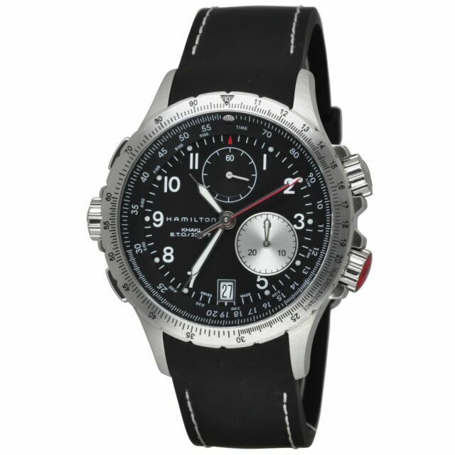 Hamilton Khaki Aviation Men's Black Watch with Leather Band - H77612333 ...
