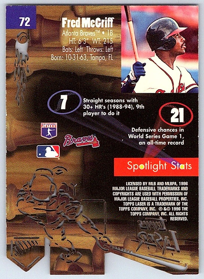 1996 Topps Laser Fred McGriff Atlanta Braves #72 | eBay UK