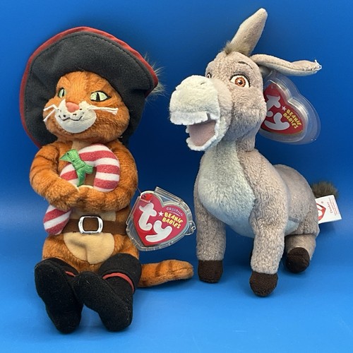 TY Donkey & Puss N Boots Beanie Babies 2007 - Shrek Original Beanie ...