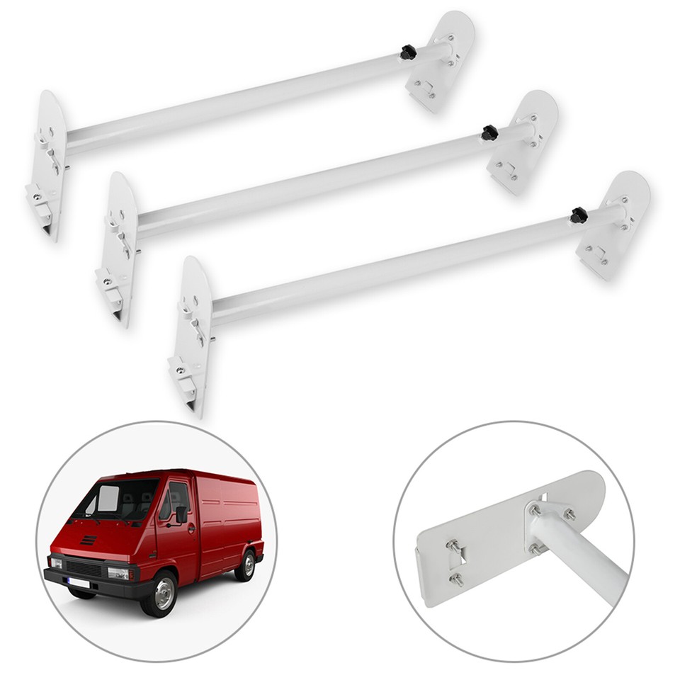 750lb VAN 3 Bar Van Roof Ladder Rack Heavy Duty Steel White CAR Top ...