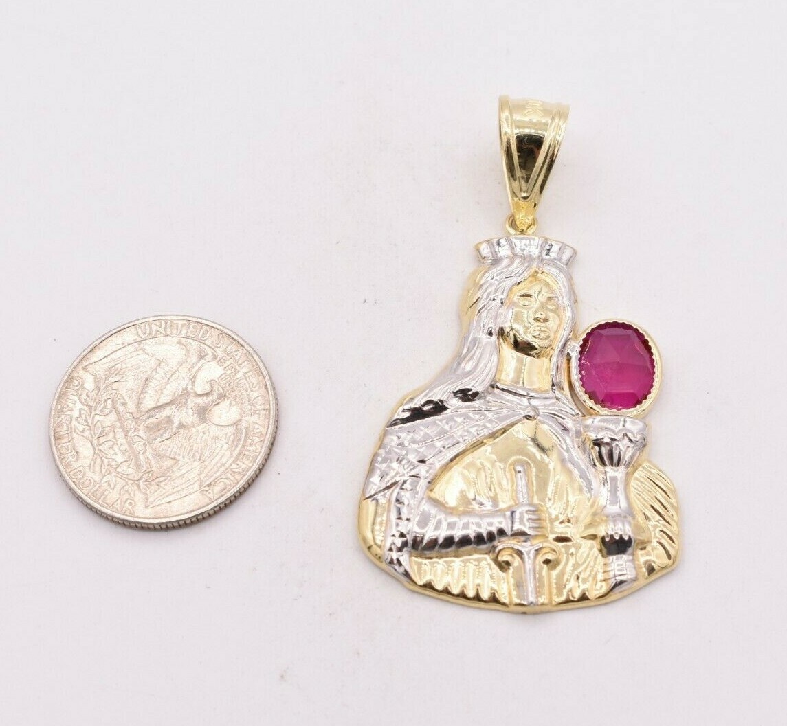 2 1/4" Saint Barbara Diamond Cut Ruby Pendant Real 10K Yellow White ...