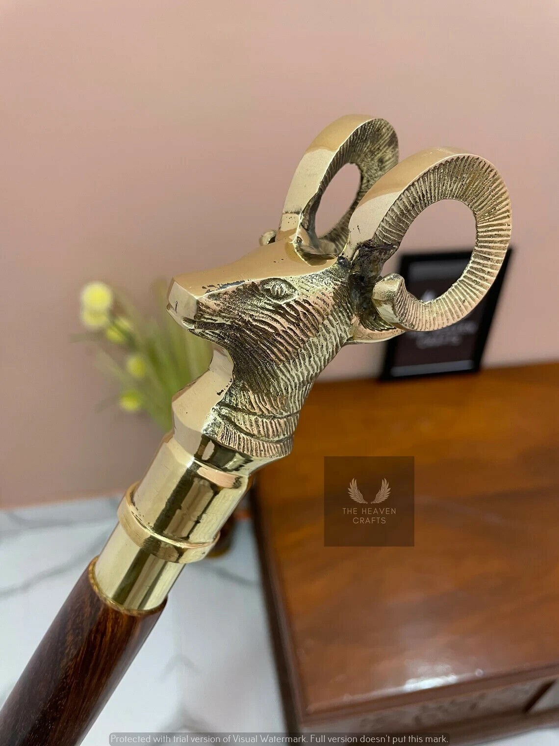 Brass goat hand Handle Antique Wooden cane Walking Stick Vintage ...