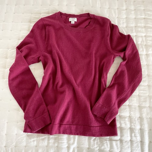 J. Crew Teddie Cotton/Merino Wool Crew Neck Pullover Raspberry Size L ...