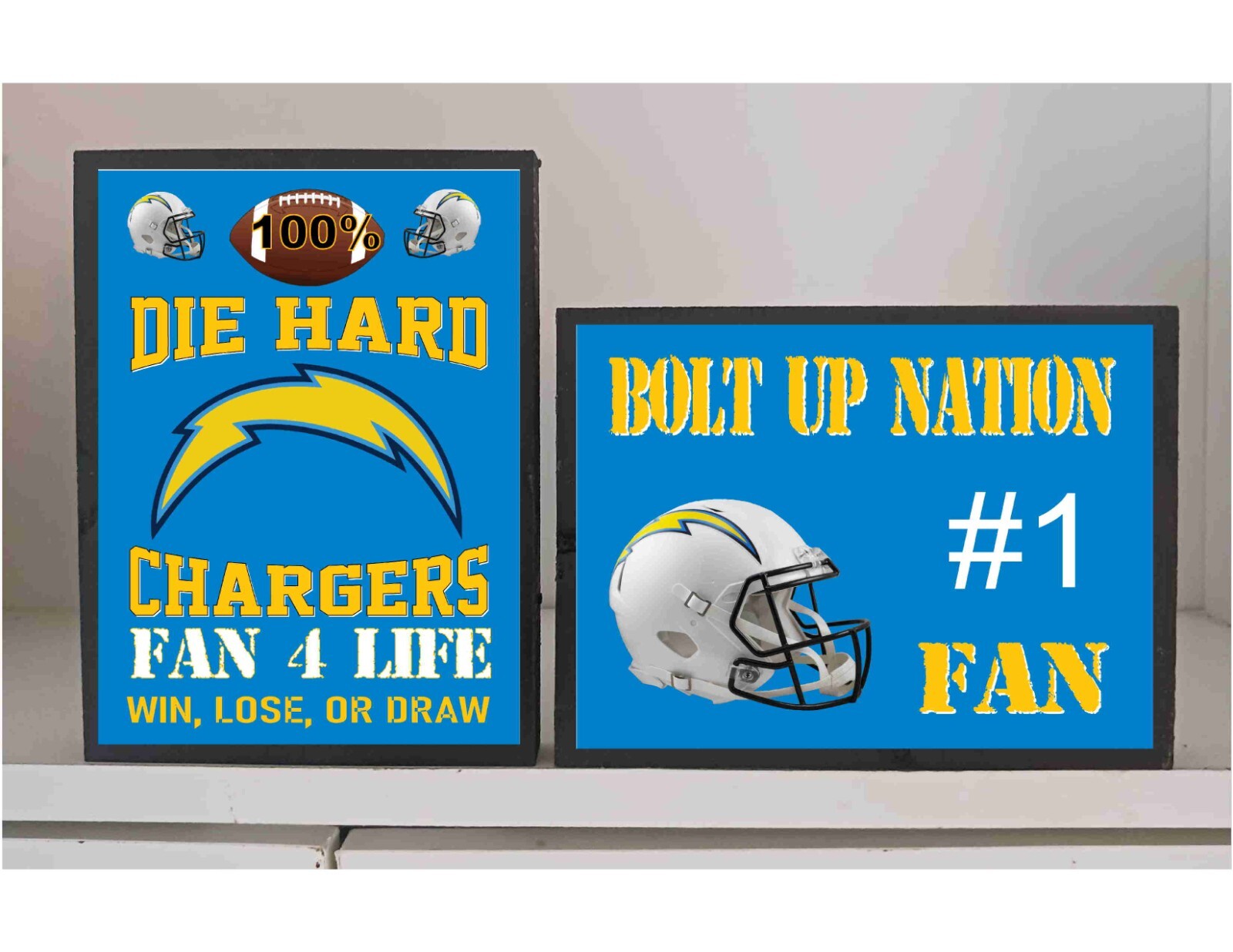 Los Angeles Chargers 2pc set of free standing 5x4 inch Wood Signs ...