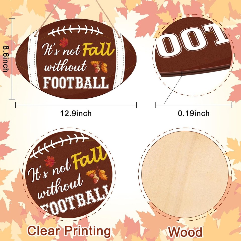 Fall Football Sign Front Door Decor - Hanging Wooden Wreath for Autumn ...
