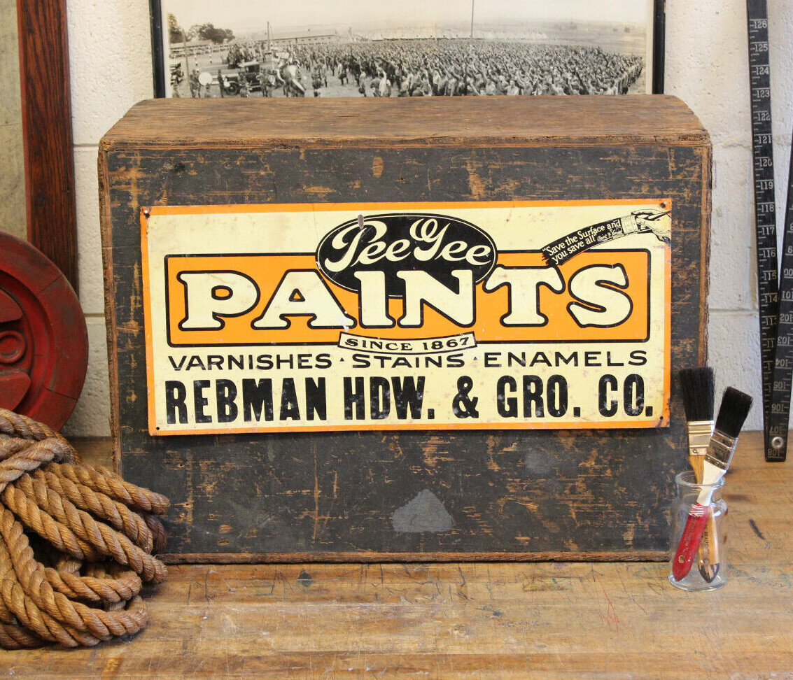 Antique Vtg Industrial Tin Tacker Sign Pee Gee Paints Advertising ...
