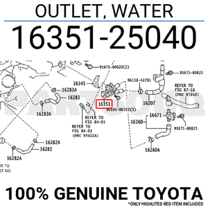 1635125040 Genuine Toyota OUTLET, WATER 16351-25040 | eBay