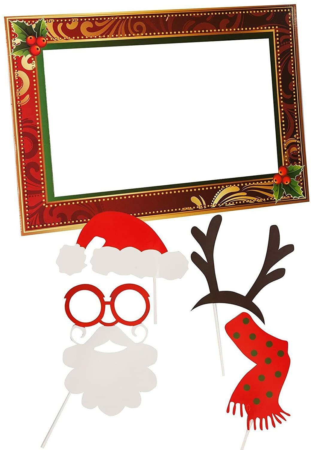 Festive Christmas Photo Booth Large Picture Frame & Props Selfie Xmas ...