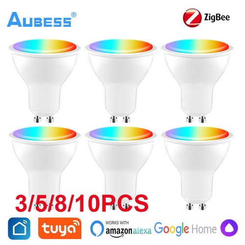Aubess Tuya Zigbee GU10 LED Bulb Lights 5W RGB CW Smart Spot Lamp Alexa ...