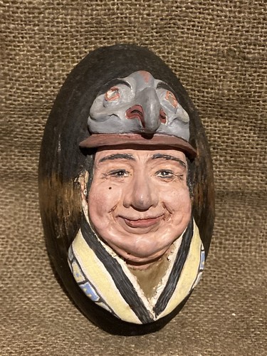 signed Cedar Float / pottery combo carving, PNW Native American figure ...