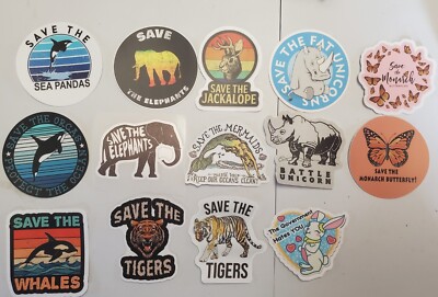 WILDLIFE CONSERVATION STICKERS VARIETY PACK (14) *WORLDWIDE 🌐 SHIPPING ...