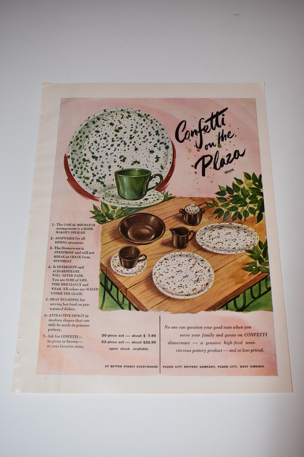 Vintage 1954 Confetti Dinnerware Ad | eBay
