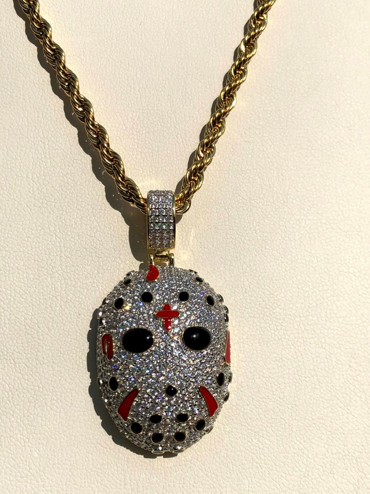 Men's Italy 925 Sterling Silver Gold Slaughter Gang Mask Iced icy ...