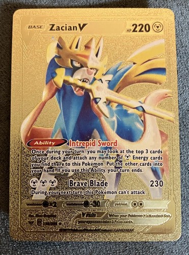 ️ Zacian V Pokemon Gold Foil Card Fan Art Mint Base HP 220 Intrepid ...