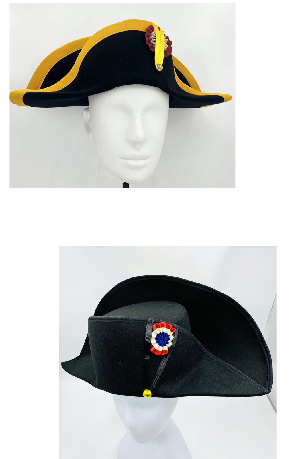 Napoleon French Admiral Captains Bicorne Hat Woolen Adult Black Cap Men ...