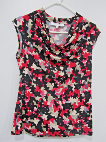 KASPER Top shirt shell S 6 Bust 36 Length 24 red pink black gray tan ...